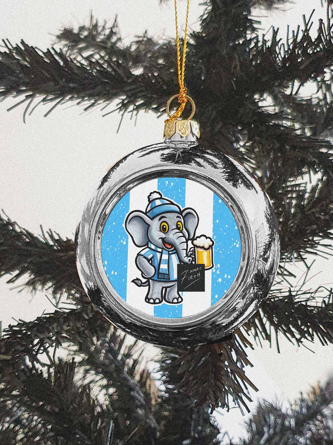 Elephant Blue & White Stripes Inspired Style Christmas Bauble - Etsy