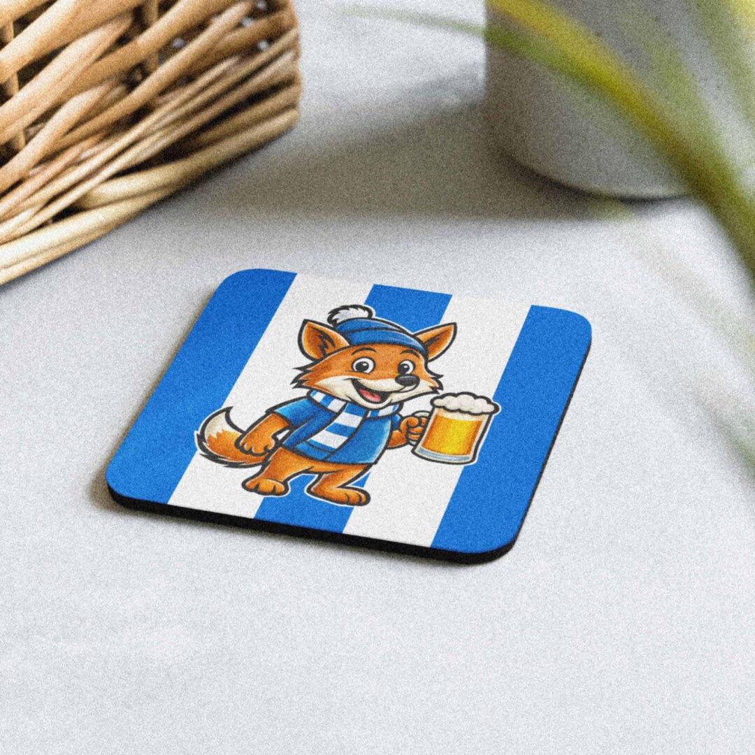 Fox Blue & White Stripes Cartoon Style Inspired Hand Sublimated Coaster ...