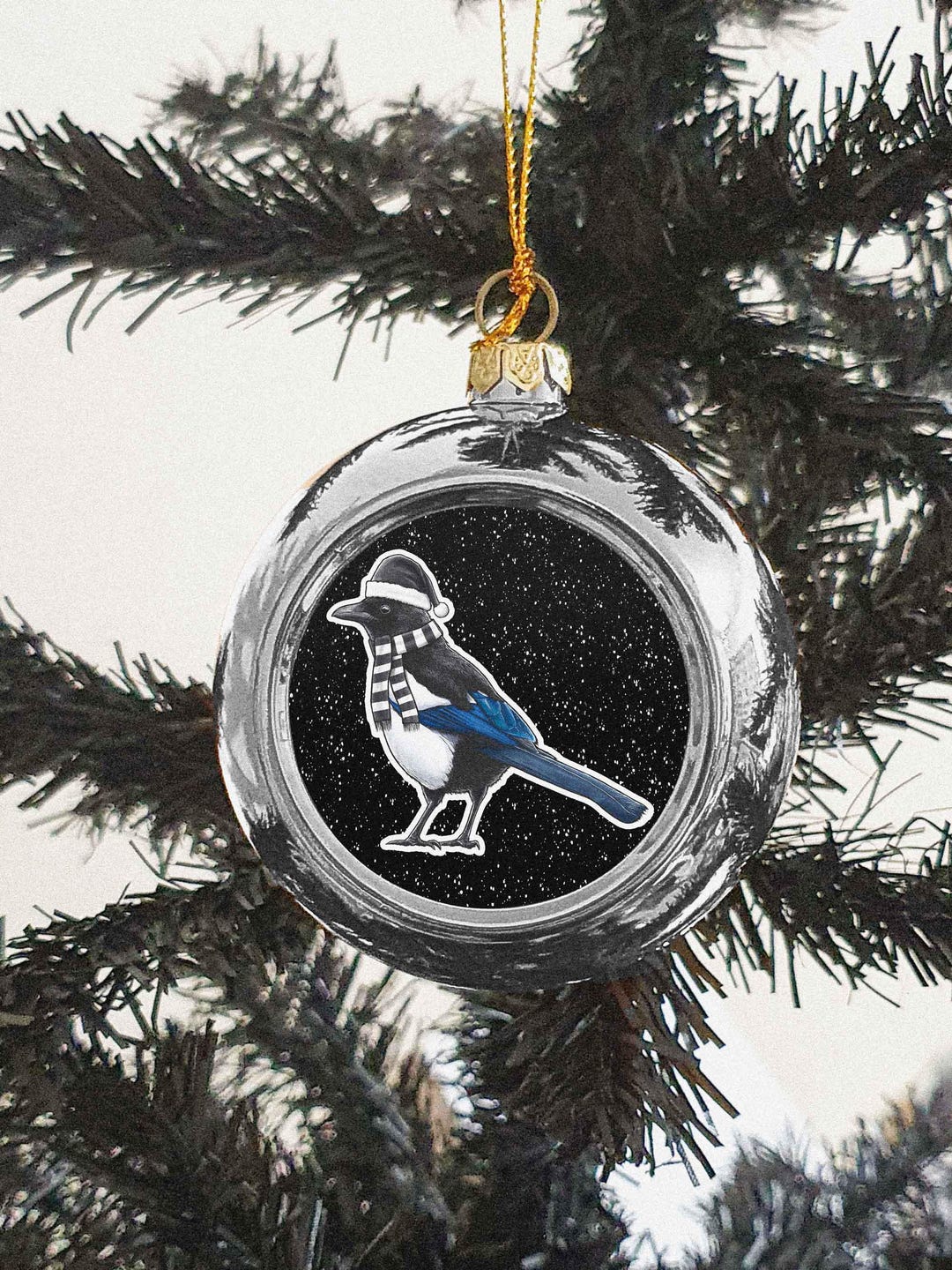 Christmas Magpie With Scarf Artwork Themed Bauble - Etsy UK