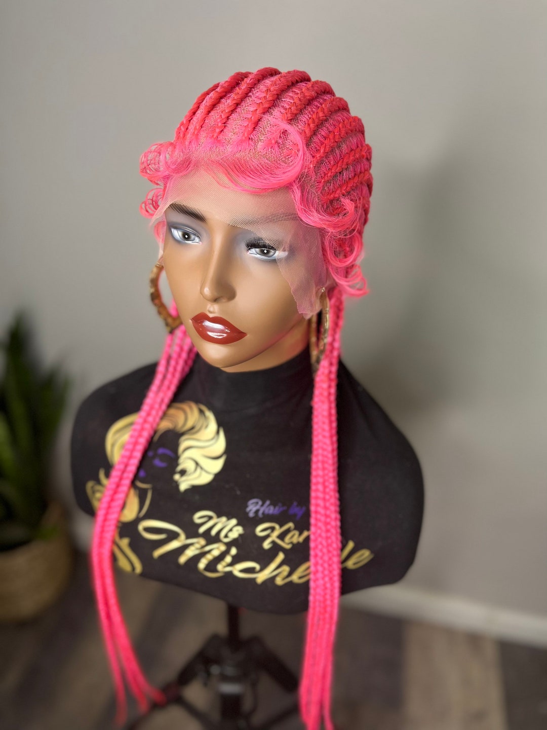 Berry Pink Cornrows/french Braids Full Lace Wig - Etsy