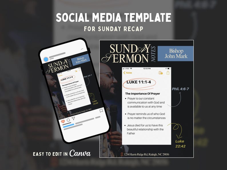 Sunday Sermon Notes, Canva Church Flyer, Canva Template, Instagram Post ...