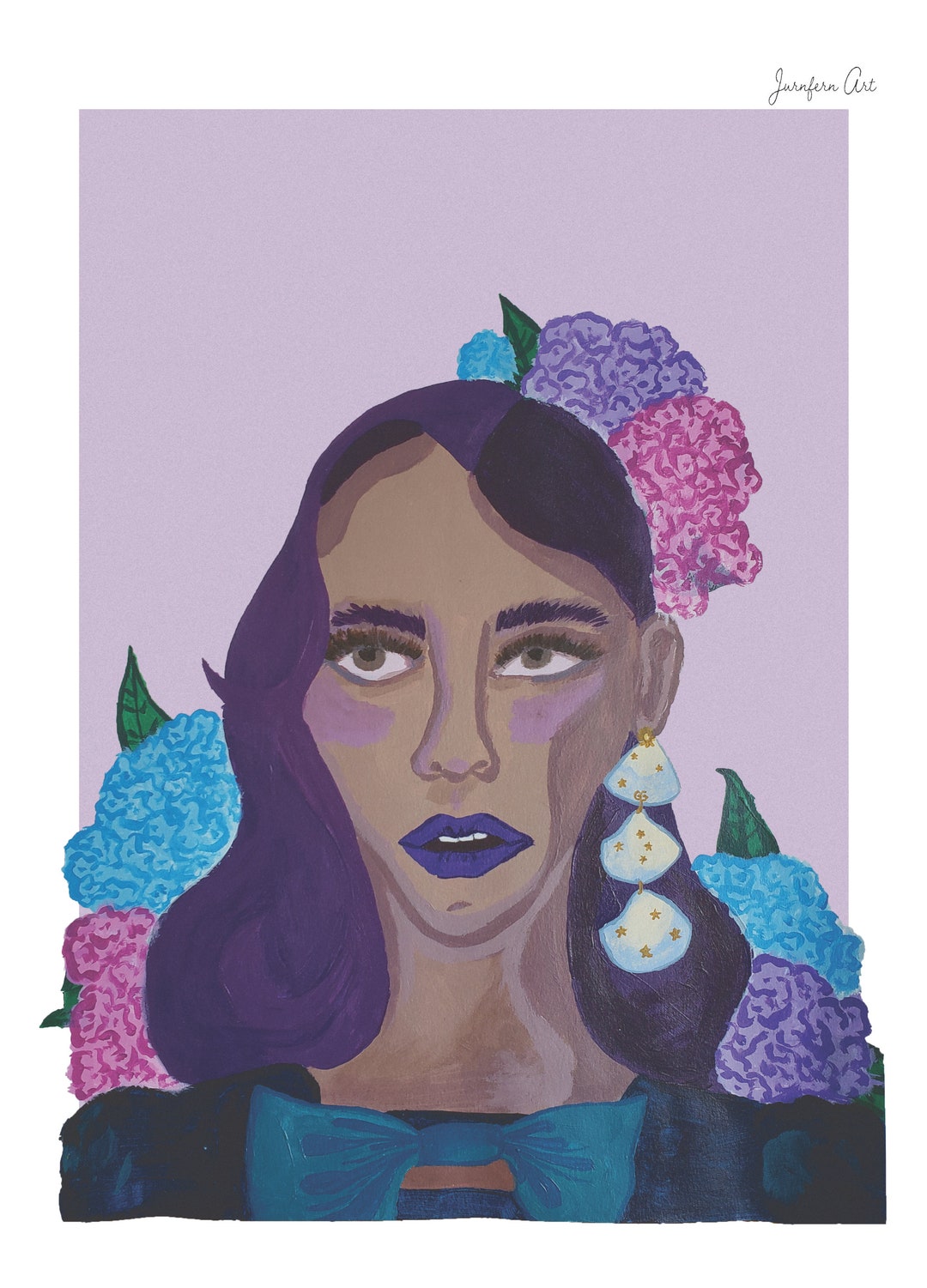 Purple Girl Portrait Illustration Print - Etsy