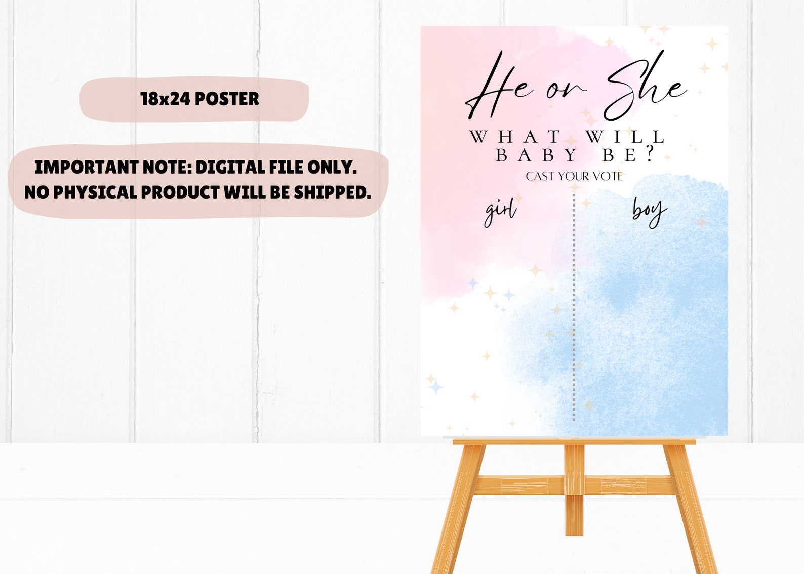 He or She Pink and Blue Gender Reveal Poster 18x24 Canva Template ...