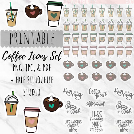 PRINTABLE Planner Stickers Print & Cut Coffee Icons Happy - Etsy