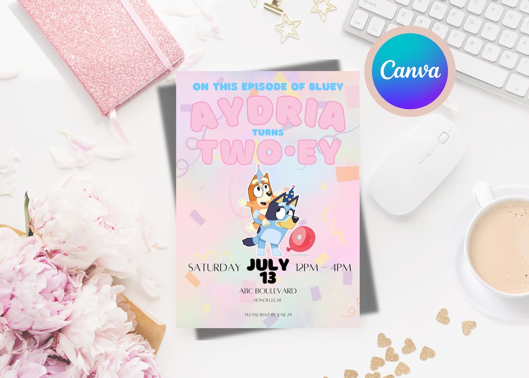 Bluey Twoey Birthday Party Invitation Printable Invite Digital Invite ...