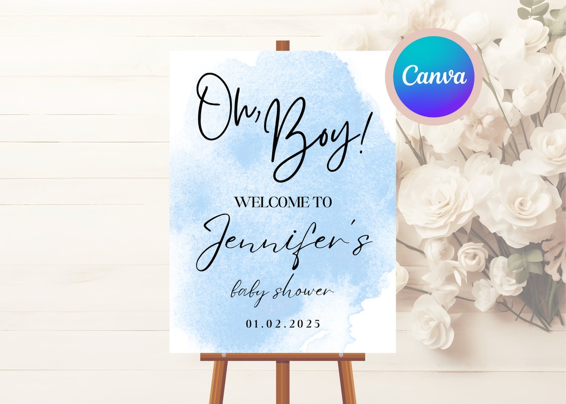 Oh Boy! Baby Boy Blue Baby Shower Event Welcome Sign Printable 18x24 ...