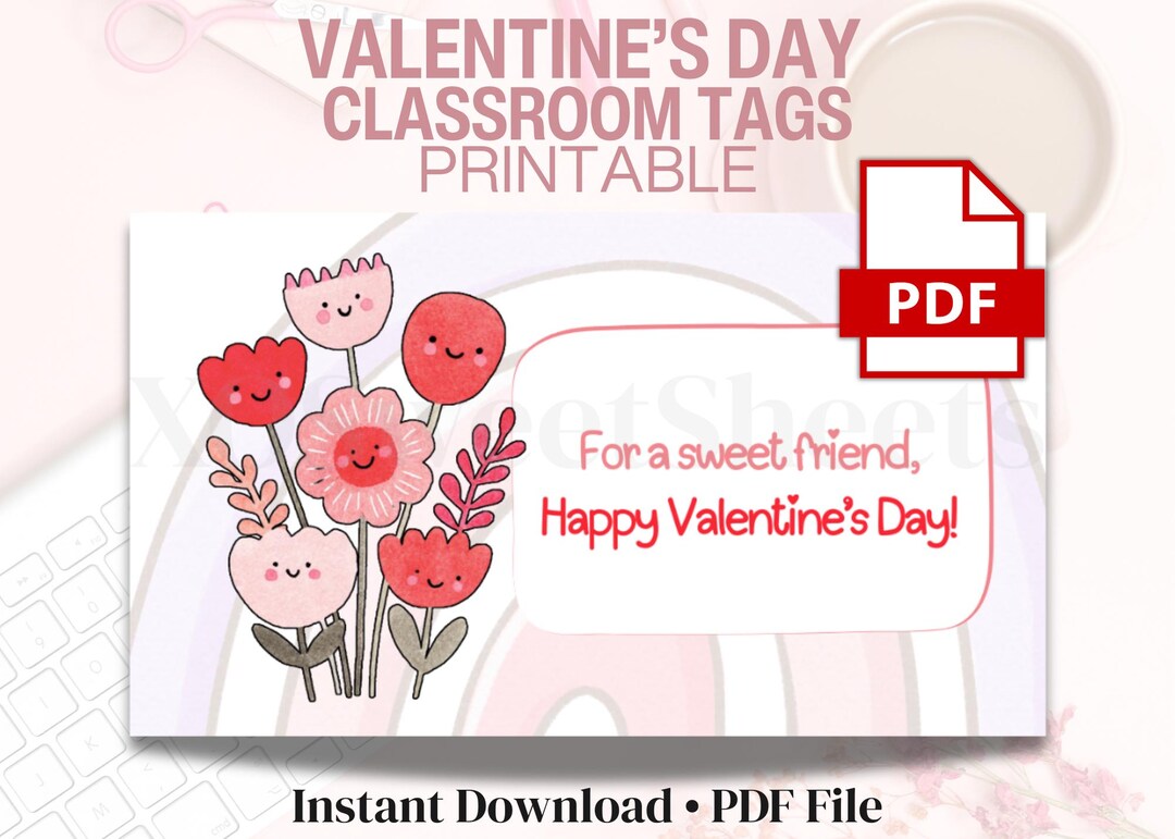 Classroom Valentine Tags Printable PDF | Kids School Valentine Treat ...