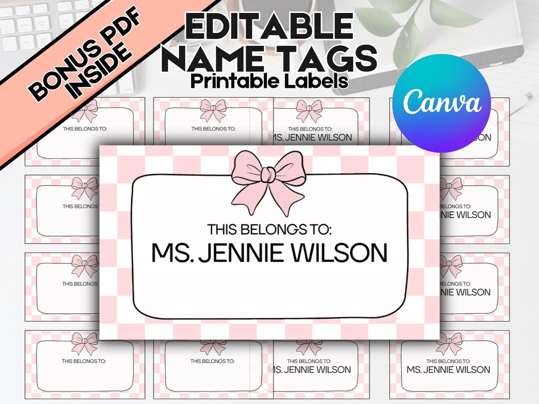 Pink Checkerboard Name Tags | Retro Coquette Classroom Decor (canva ...
