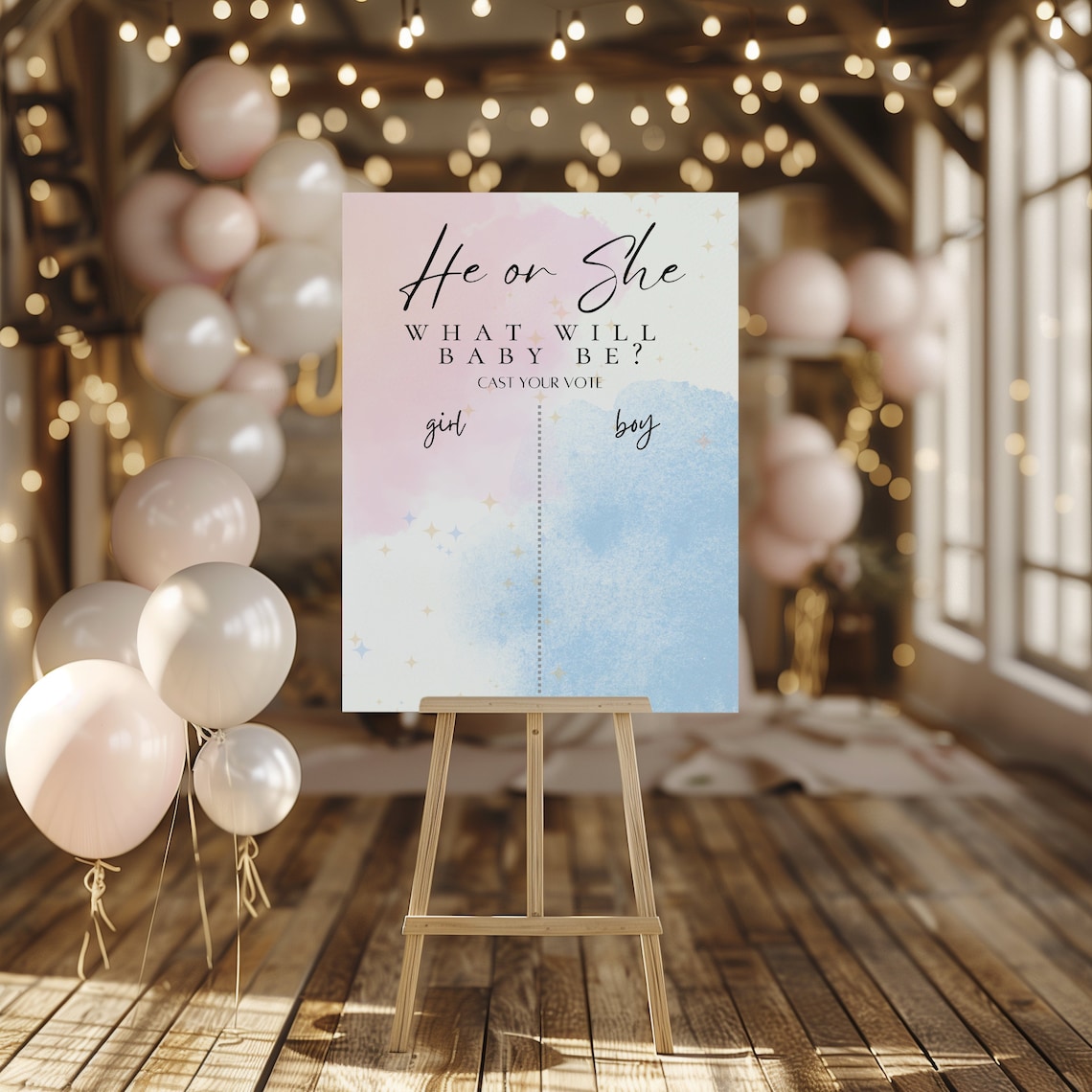 He or She Pink and Blue Gender Reveal Poster 18x24 Canva Template ...