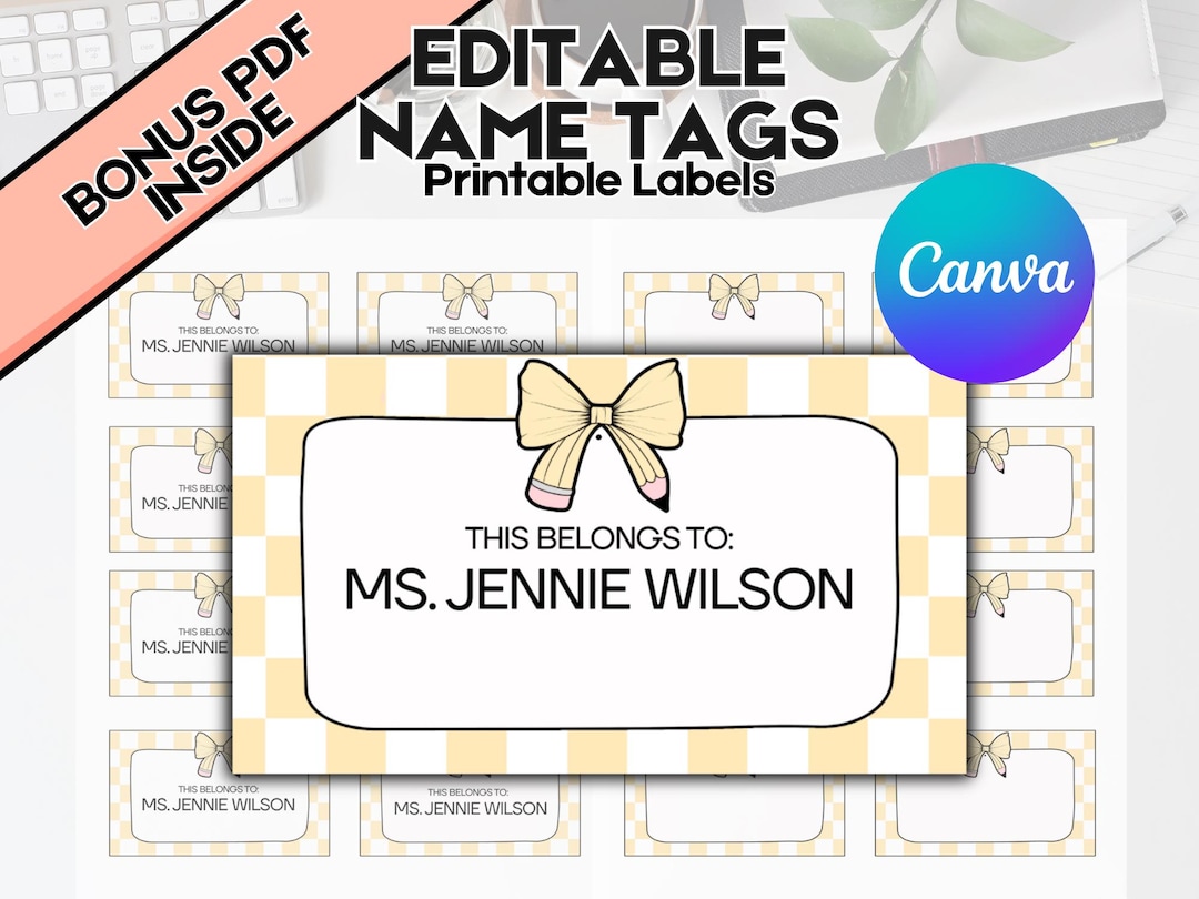 Pastel Yellow Classroom Name Tags | Editable Teacher Labels (canva ...