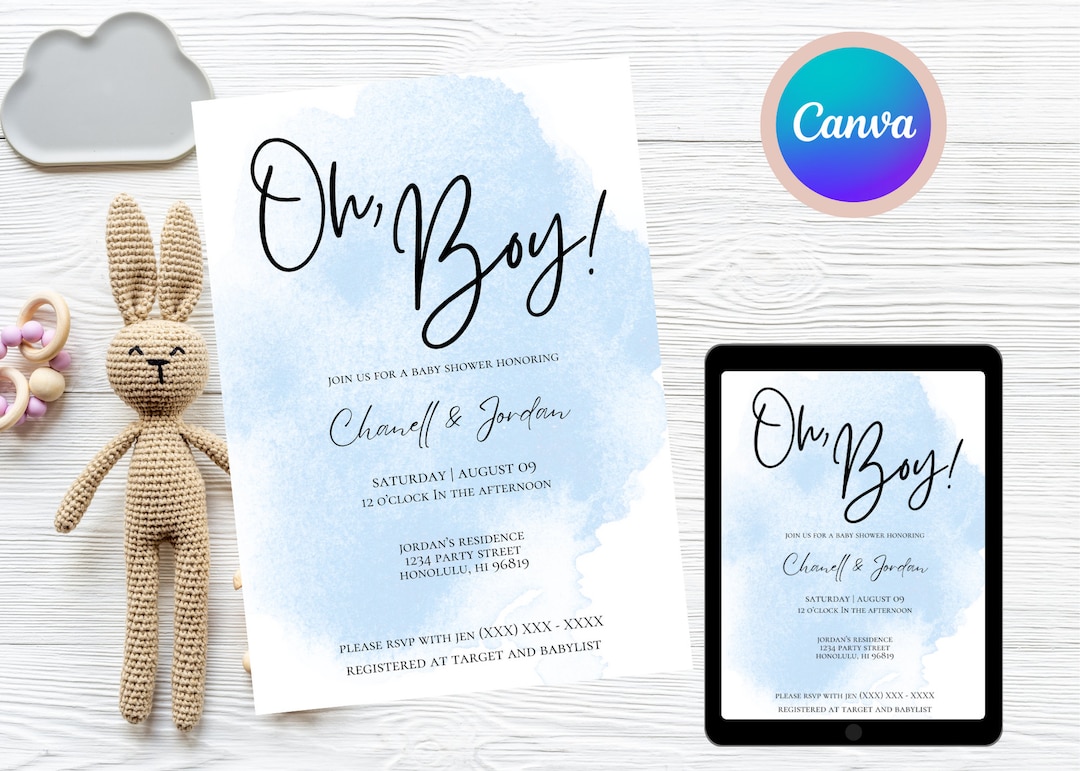 Oh, Boy! Baby Shower Invitation Minimal Simple Modern Baby Boy Canva ...