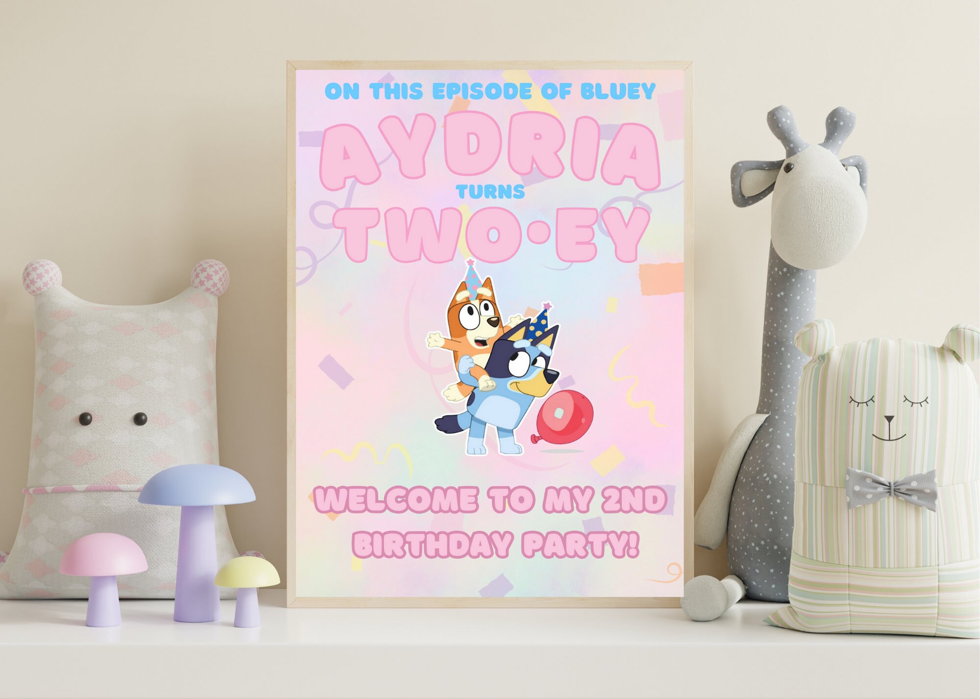 Bluey Twoey Welcome Sign Birthday Party Pastel Digital Canva Template ...