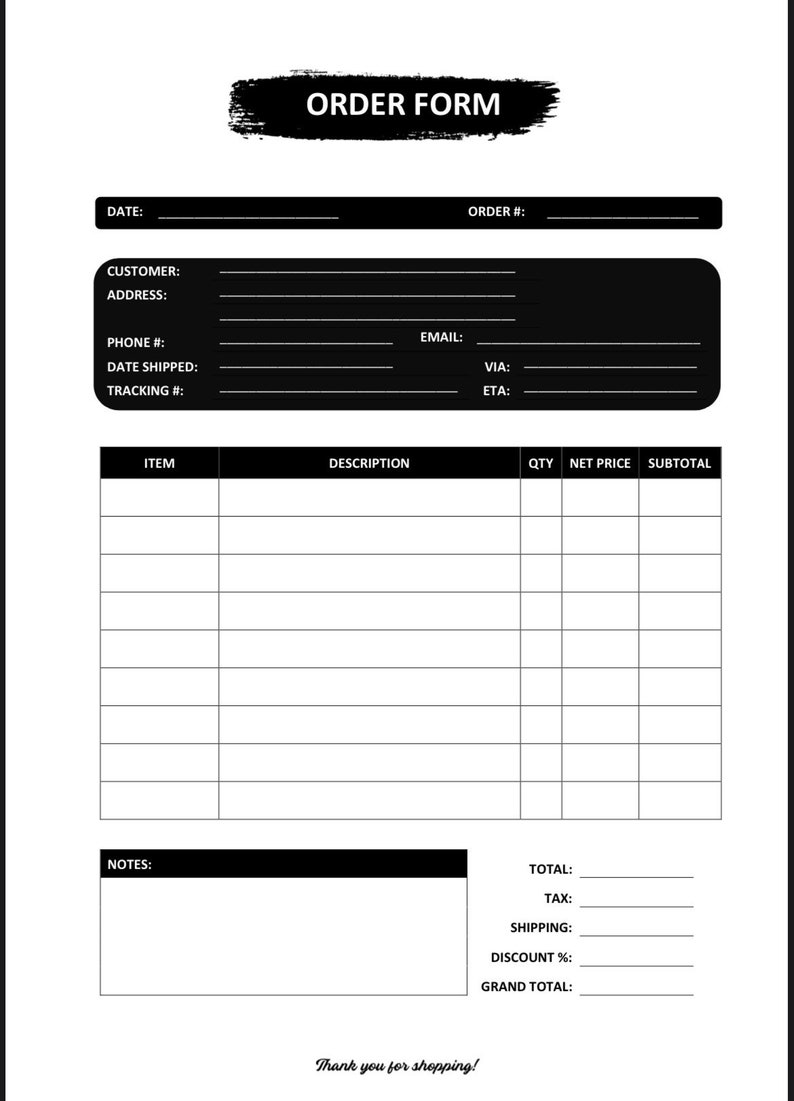 Printable Order Forms Template | Purchase Order Template | Order Forms ...