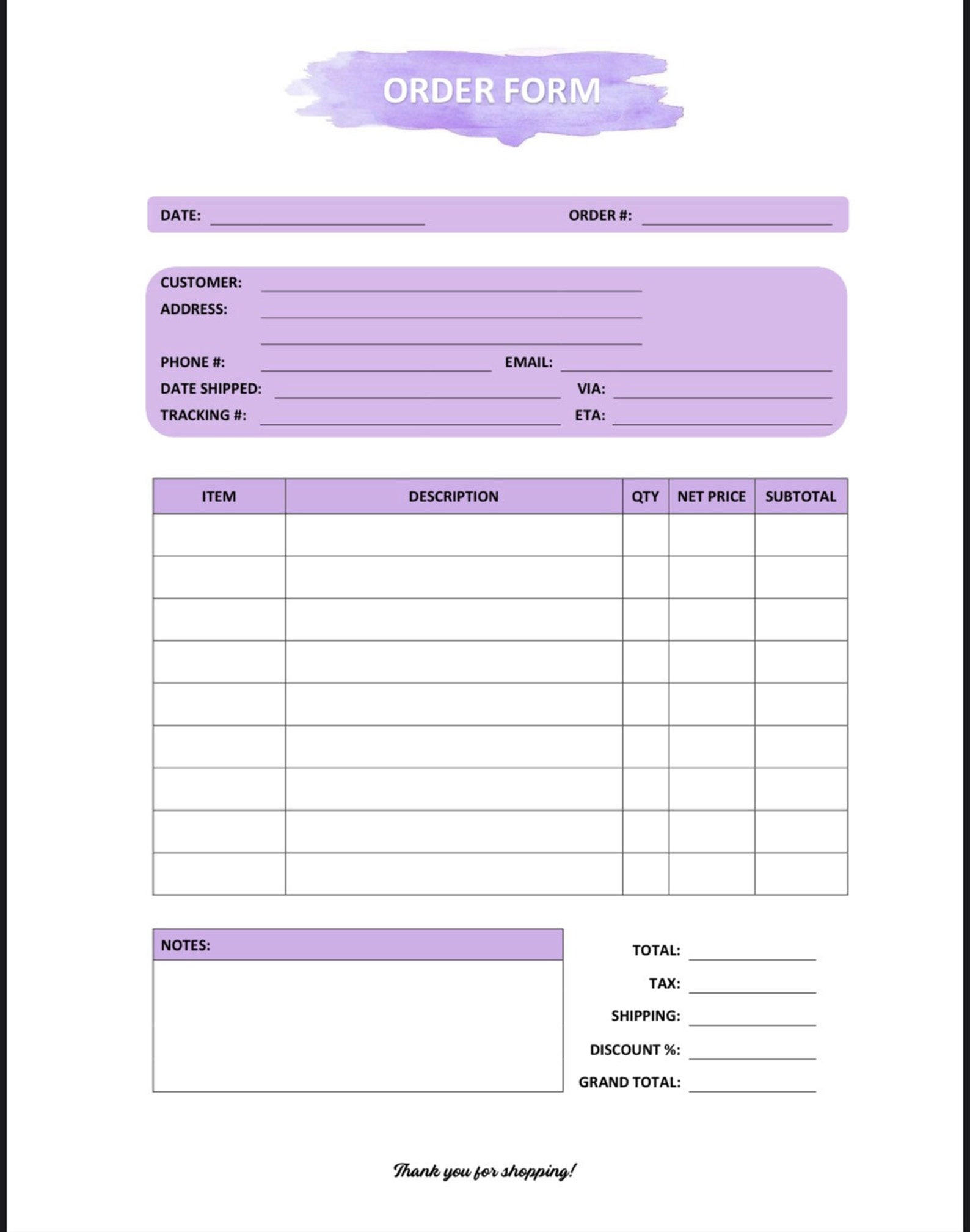 Printable Order Forms Template | Purchase Order Template | Order Forms ...