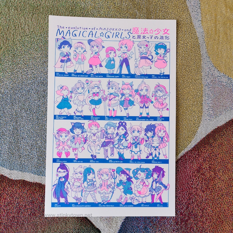 Evolution of Majokko and Magical Girls Risograph Print - 11"x17" - Etsy