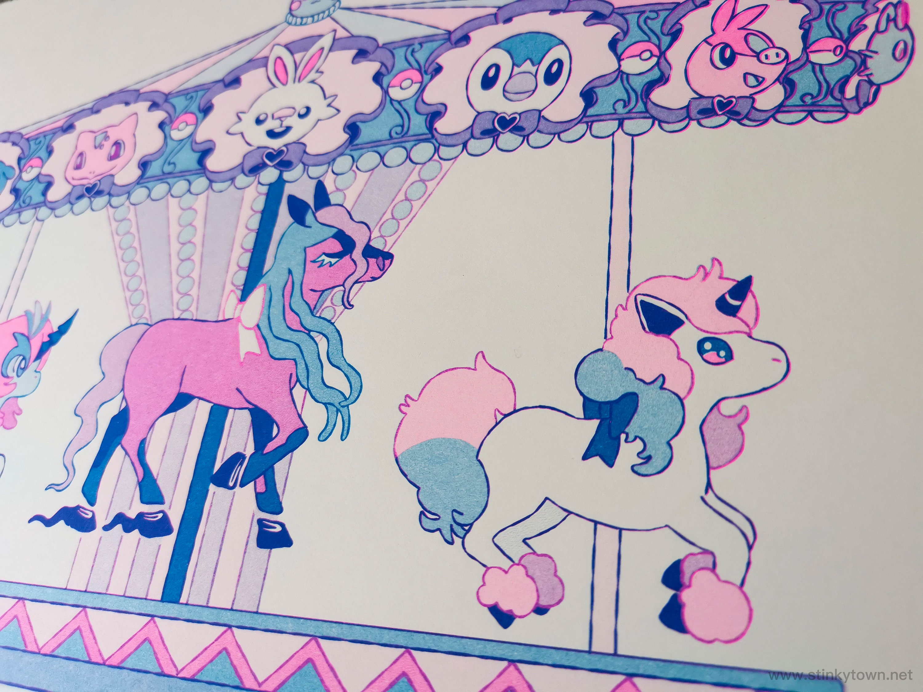 Pokemon Carousel Risograph Print 11x17 - Etsy