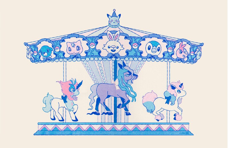 Pokemon Carousel Risograph Print 11x17 - Etsy