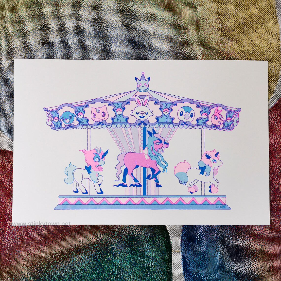 Pokemon Carousel Risograph Print 11x17 - Etsy