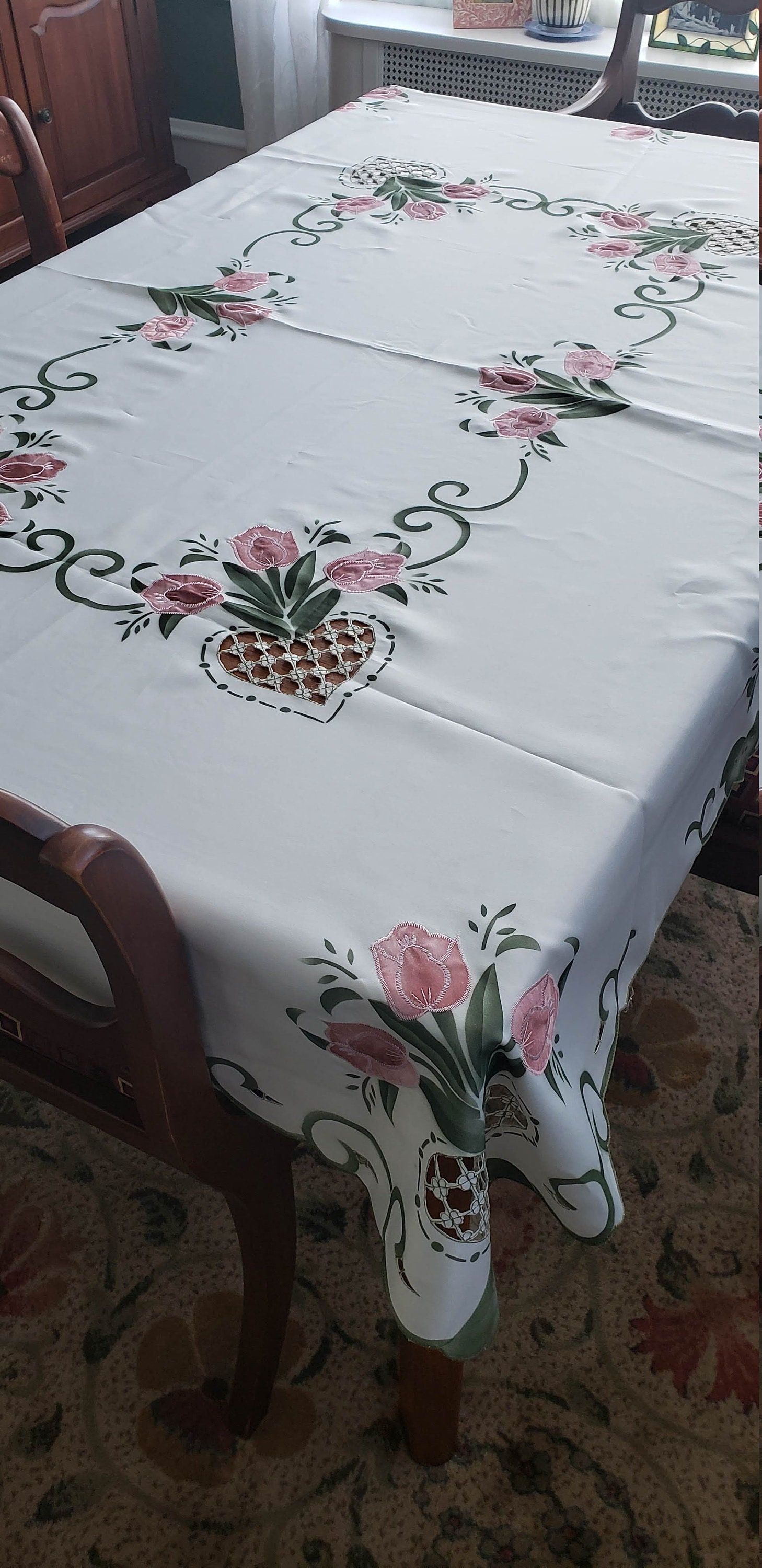 Vintage Tulip Tablecloth White With Pink and Green Floral - Etsy