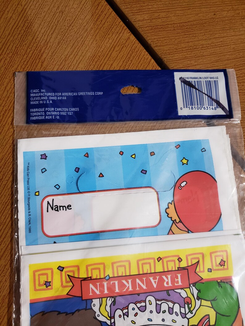 Nick Jr. Franklin the Turtle Birthday Plastic Goodie Bags, NIB, Vintage ...