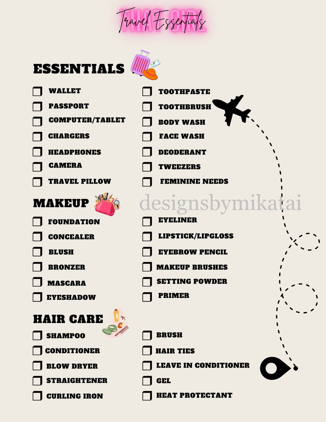 That Girl Travel Essentials Checklist! - Etsy