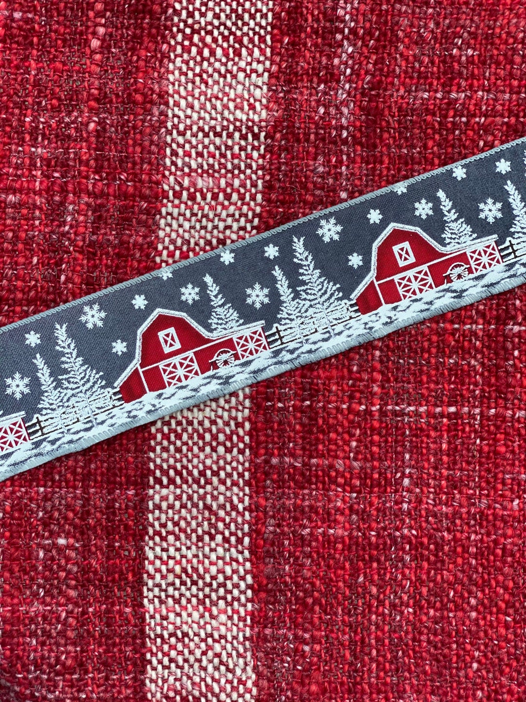 Red Barn Christmas Ribbon - Make Your Own Bow, Christmas Ribbon, 3 ...