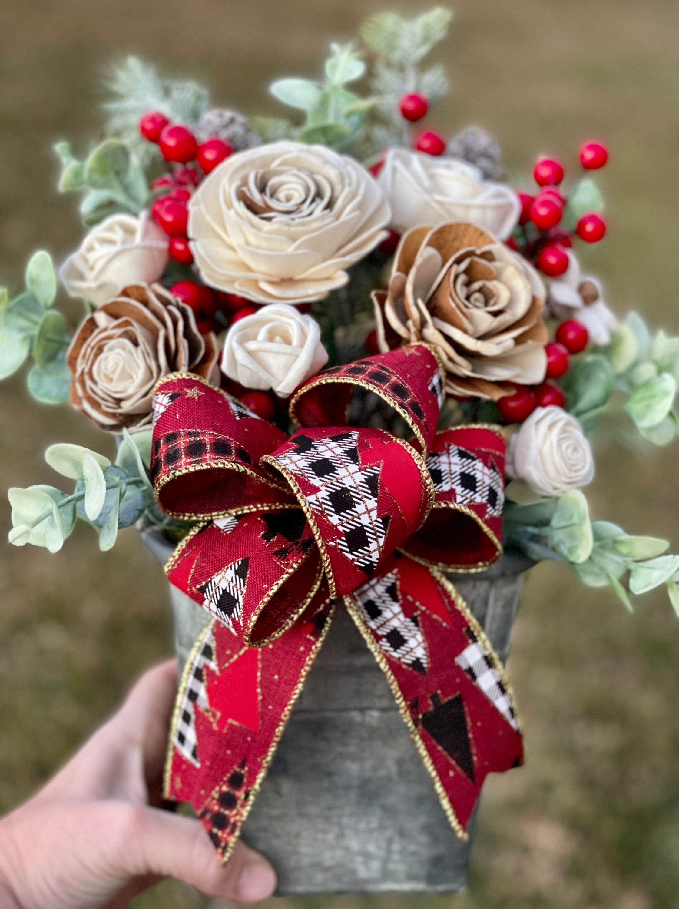 Christmas Plaid Centerpiece Christmas Tin Farmhouse - Etsy