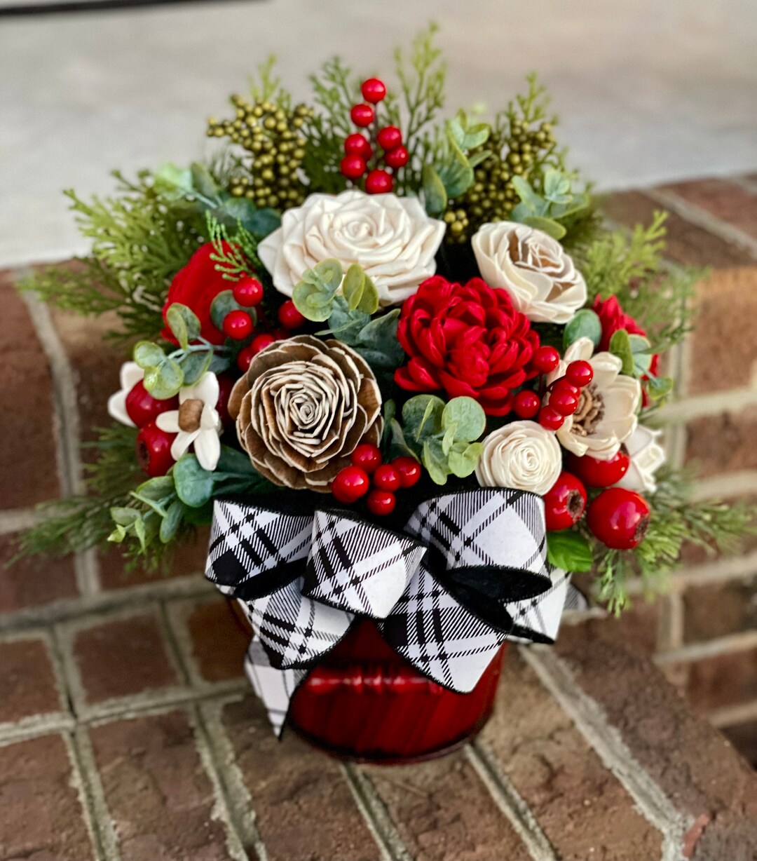 Christmas Red Bucket Christmas Tin, Farmhouse Christmas, Rustic ...