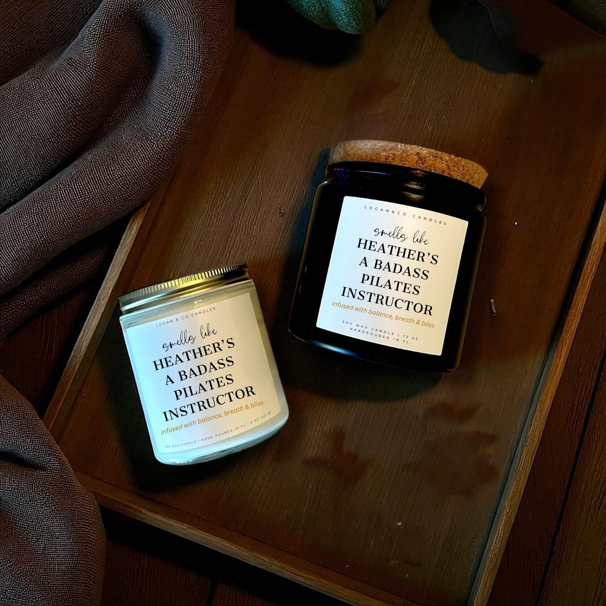 Funny Pilates Gift Soy Candle: Custom Badass Pilates Instructor Fitness ...