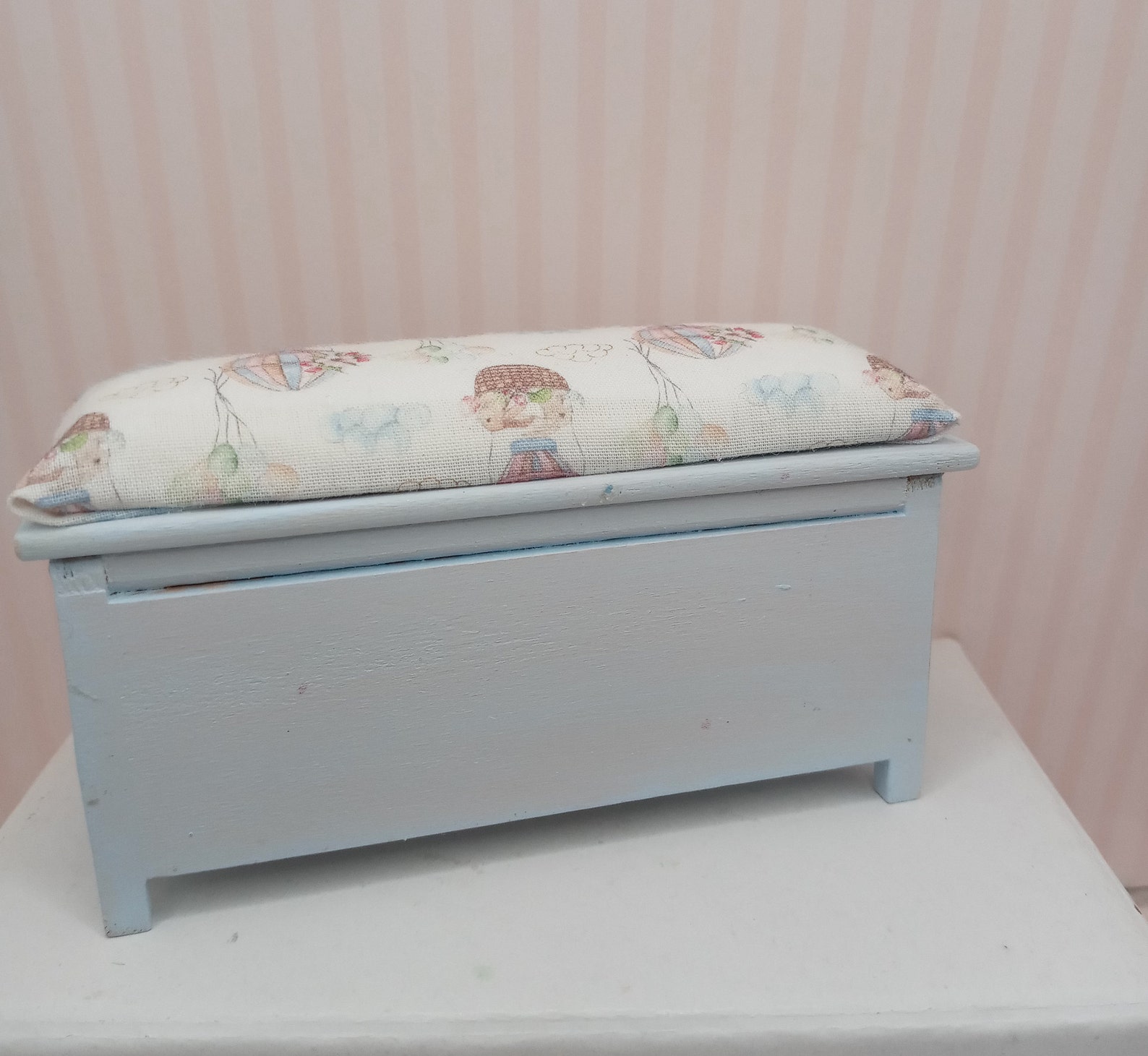 A Delightful Dollhouse Bench in Blue With Balloon White, Blue and Pink ...