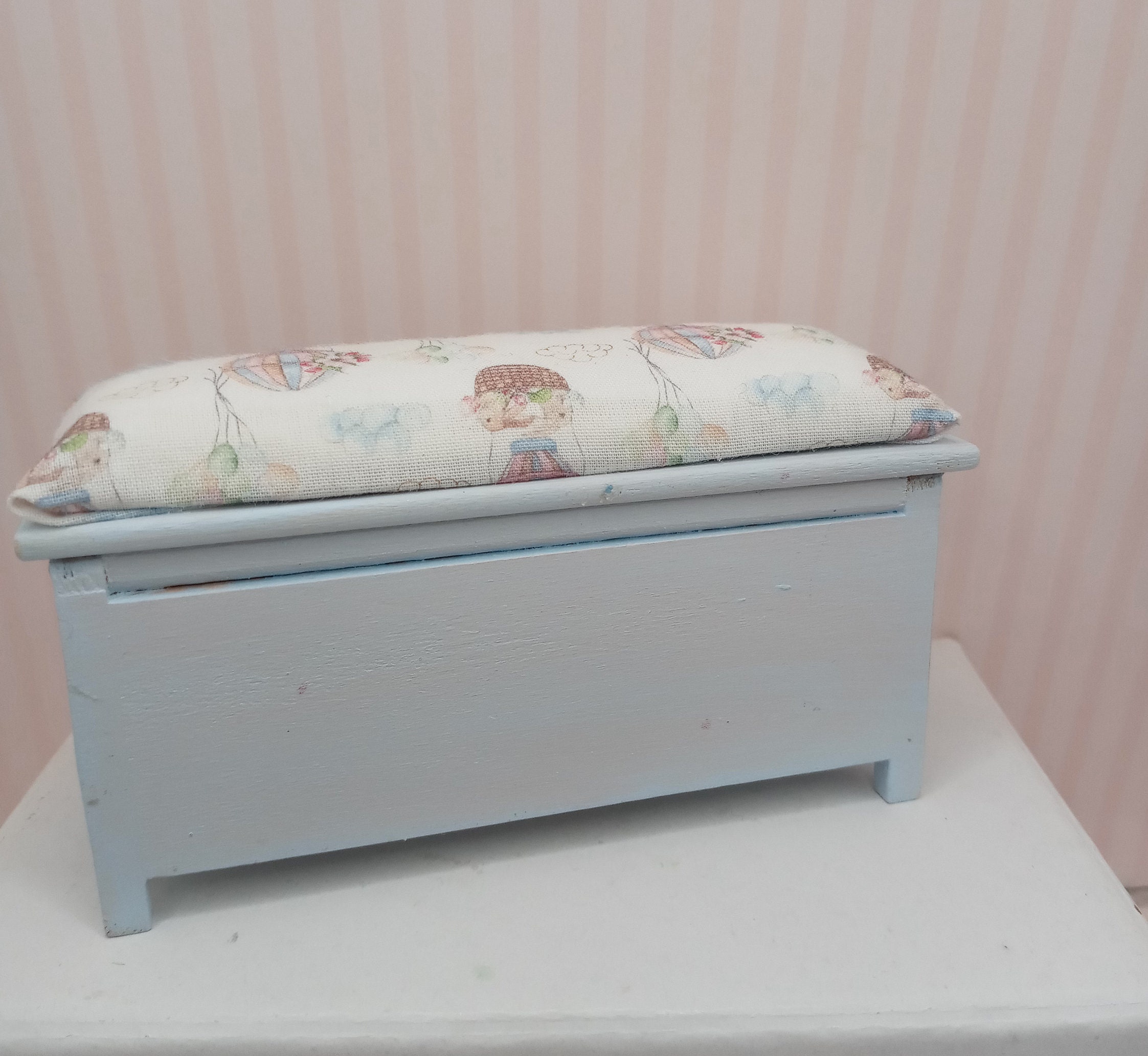 A Delightful Dollhouse Bench in Blue With Balloon White, Blue and Pink ...