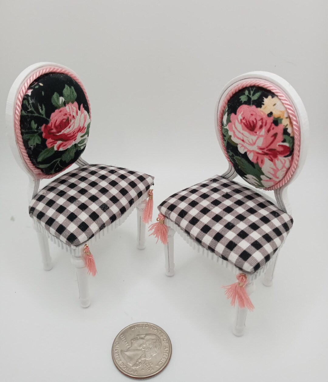 A Wonderful Set of Dollhouse Chairs With a Rose on the Back and Black ...