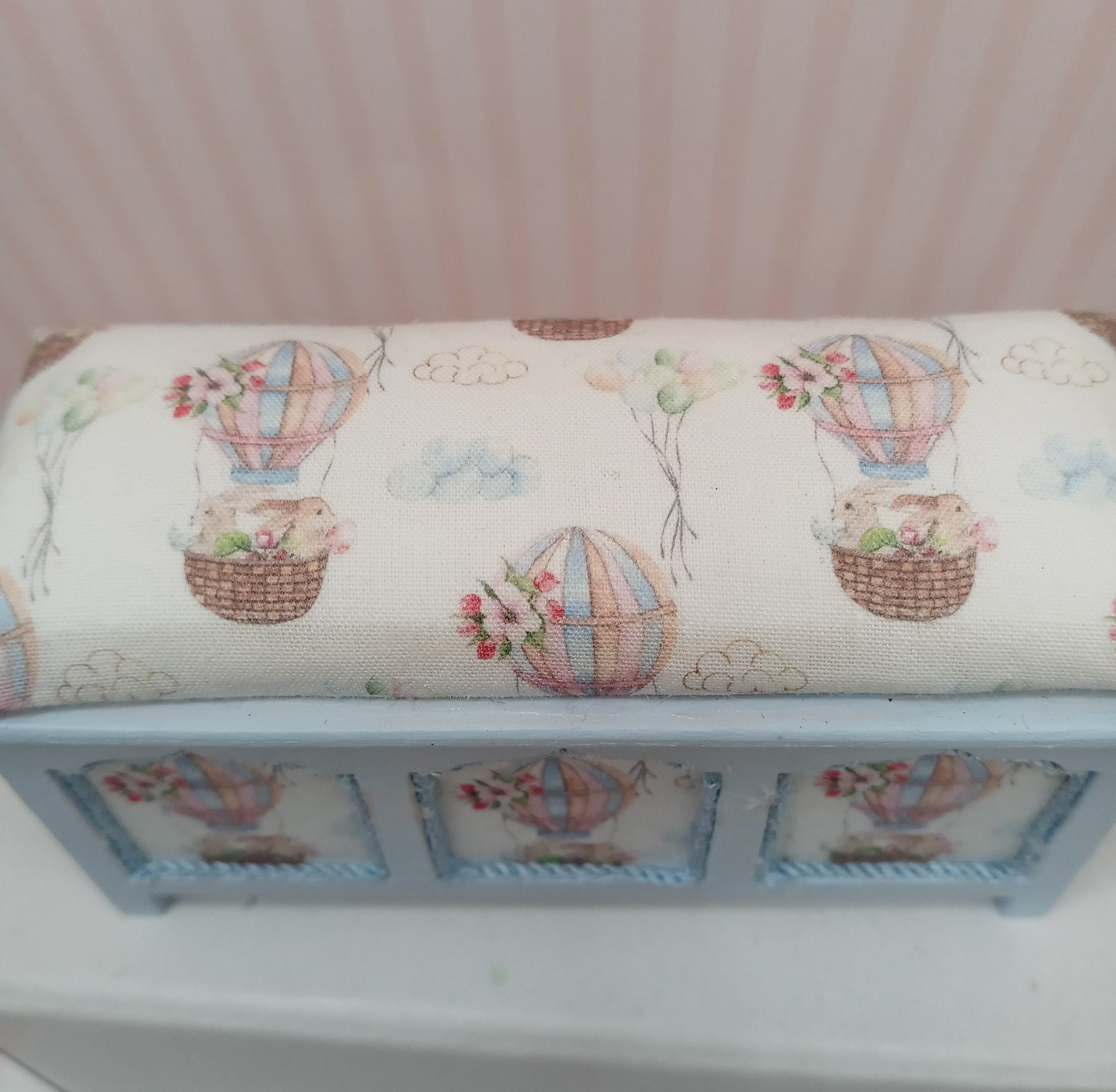 A Delightful Dollhouse Bench in Blue With Balloon White, Blue and Pink ...