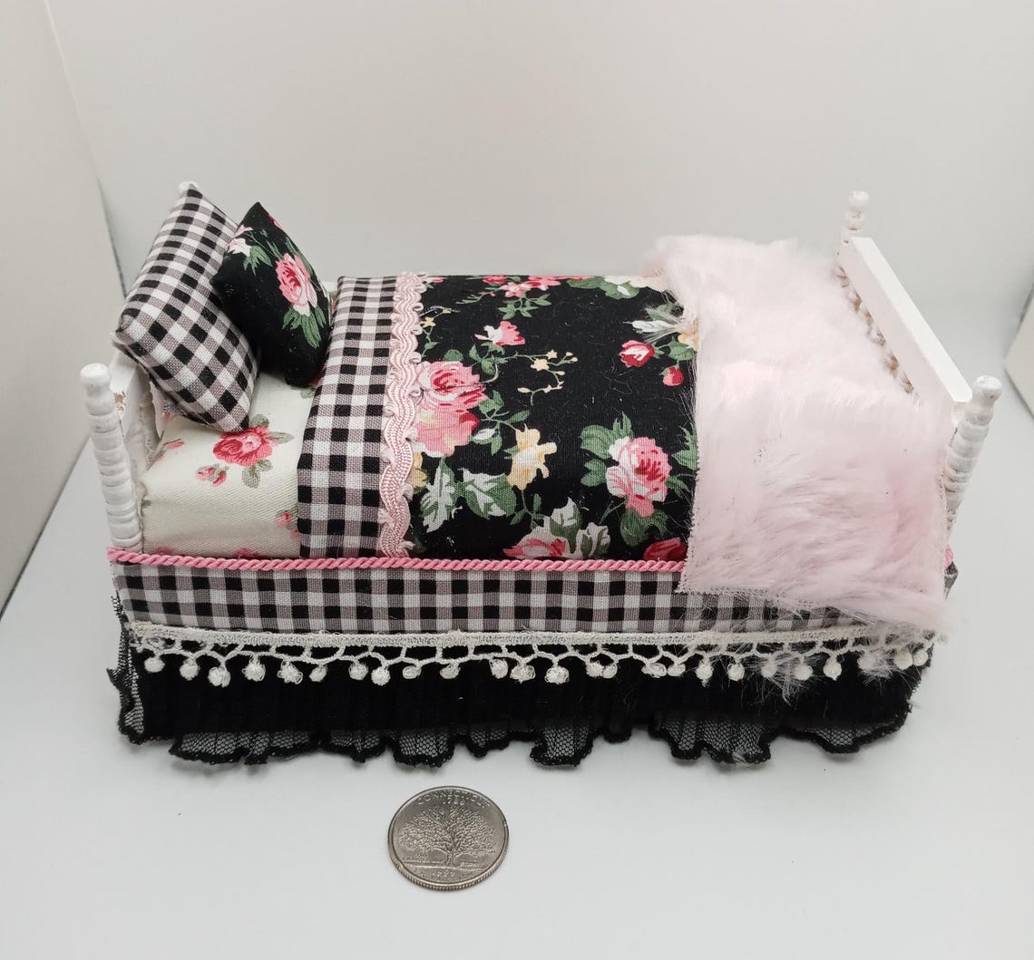 An Artisan Hand-made Single Bed for Your Dollhouse. 1:12 Scale in Pink ...