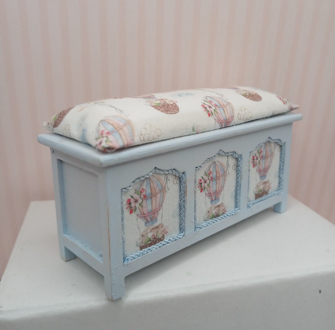 A Delightful Dollhouse Bench in Blue With Balloon White, Blue and Pink ...