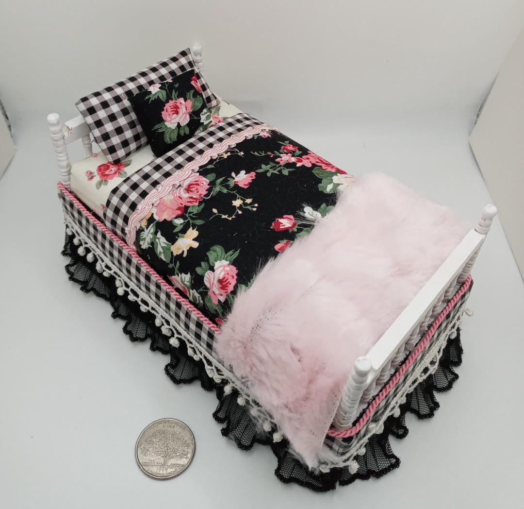 An Artisan Hand-made Single Bed for Your Dollhouse. 1:12 Scale in Pink ...