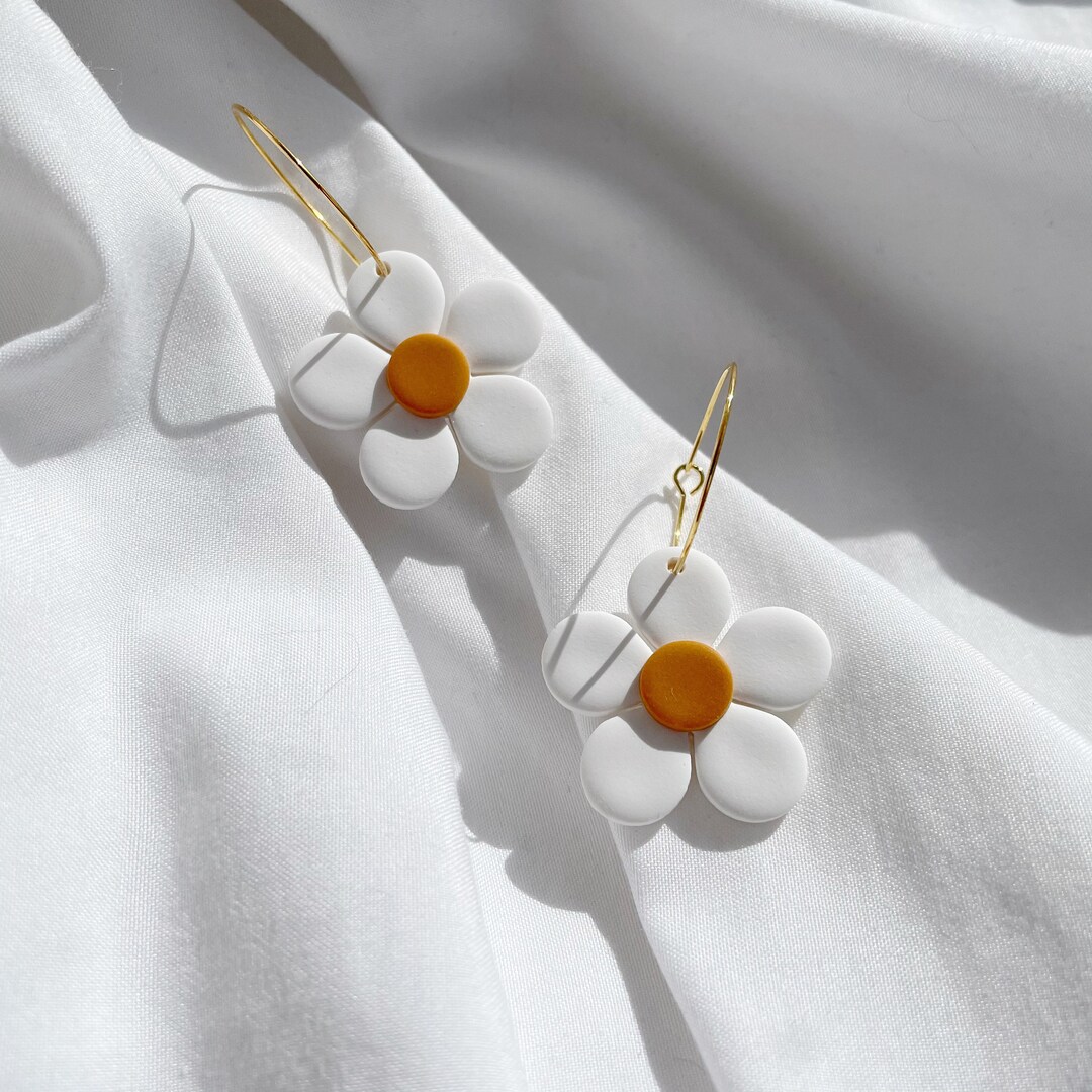 MADE TO ORDER / White Daisy Hoops / Daisy Hoops / Hoop Earrings / Hoop ...