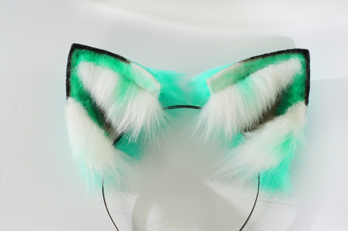 Turquoise Fox Ear Tail Paw Fursuit Set Petplay Cat Cosplay Set - Etsy