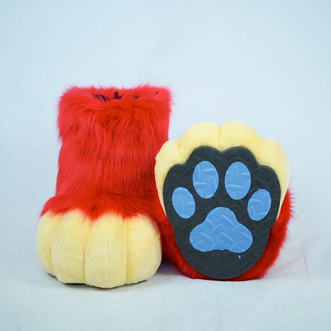 Fursuit Feet Paws Red and Yellow Fursuit Feet Paws | Soft Faux Fur Paw ...