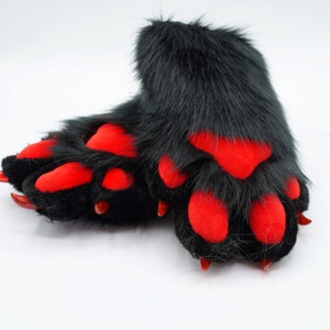 Black Puppy Paws With Red Meat Pad, Furry Gloves, Tiger Paws, Fox Paws ...