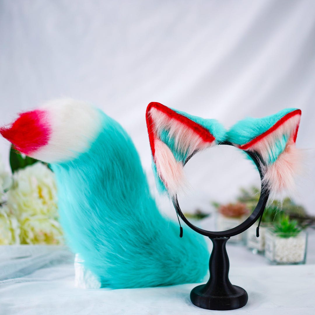 Sky Blue Fox Ears&tail Set,realistic Cospaly Costume Accessories,animal ...