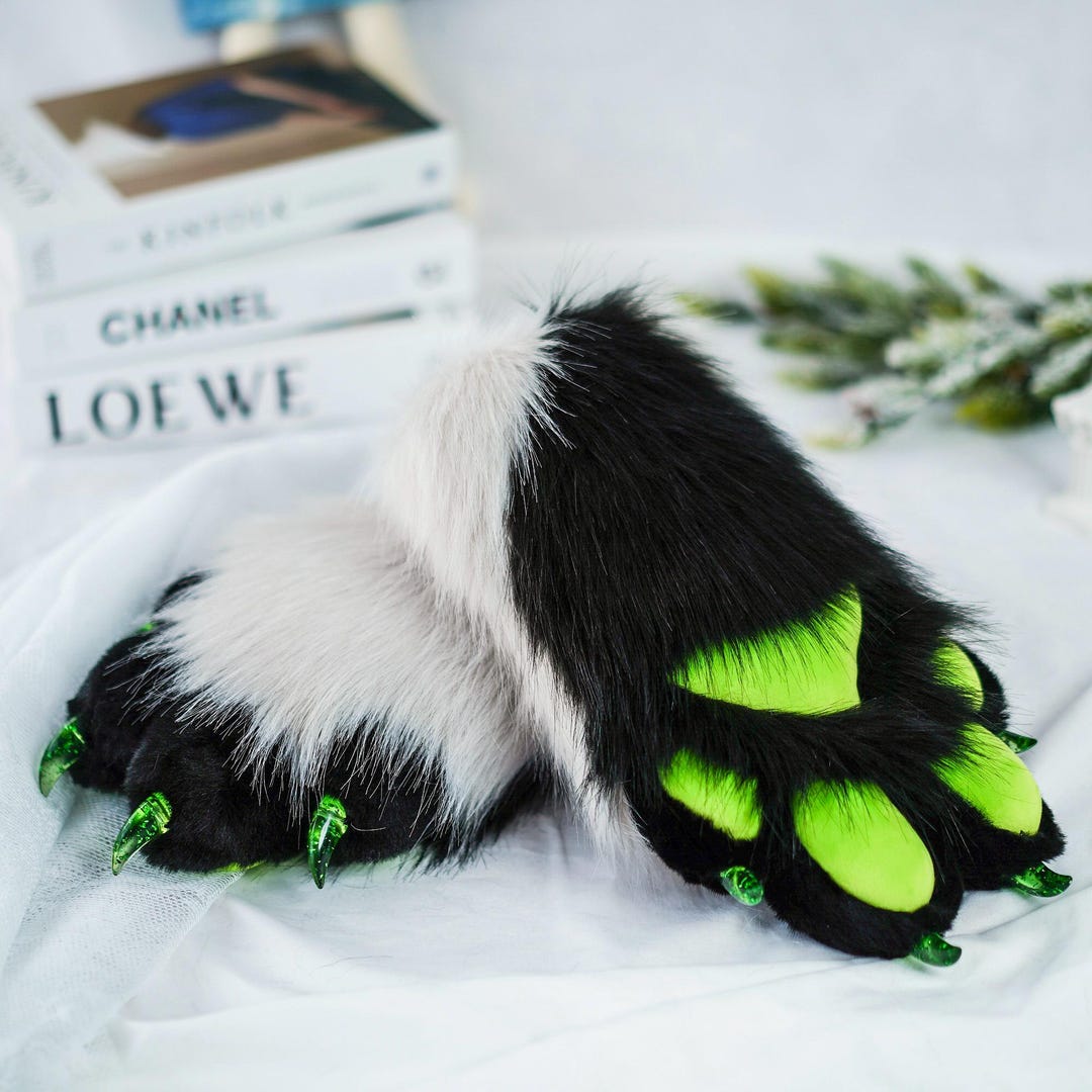 Galaxy Grey&black Furry Paws Halloween Gift for Furry, Cosplay Gloves ...