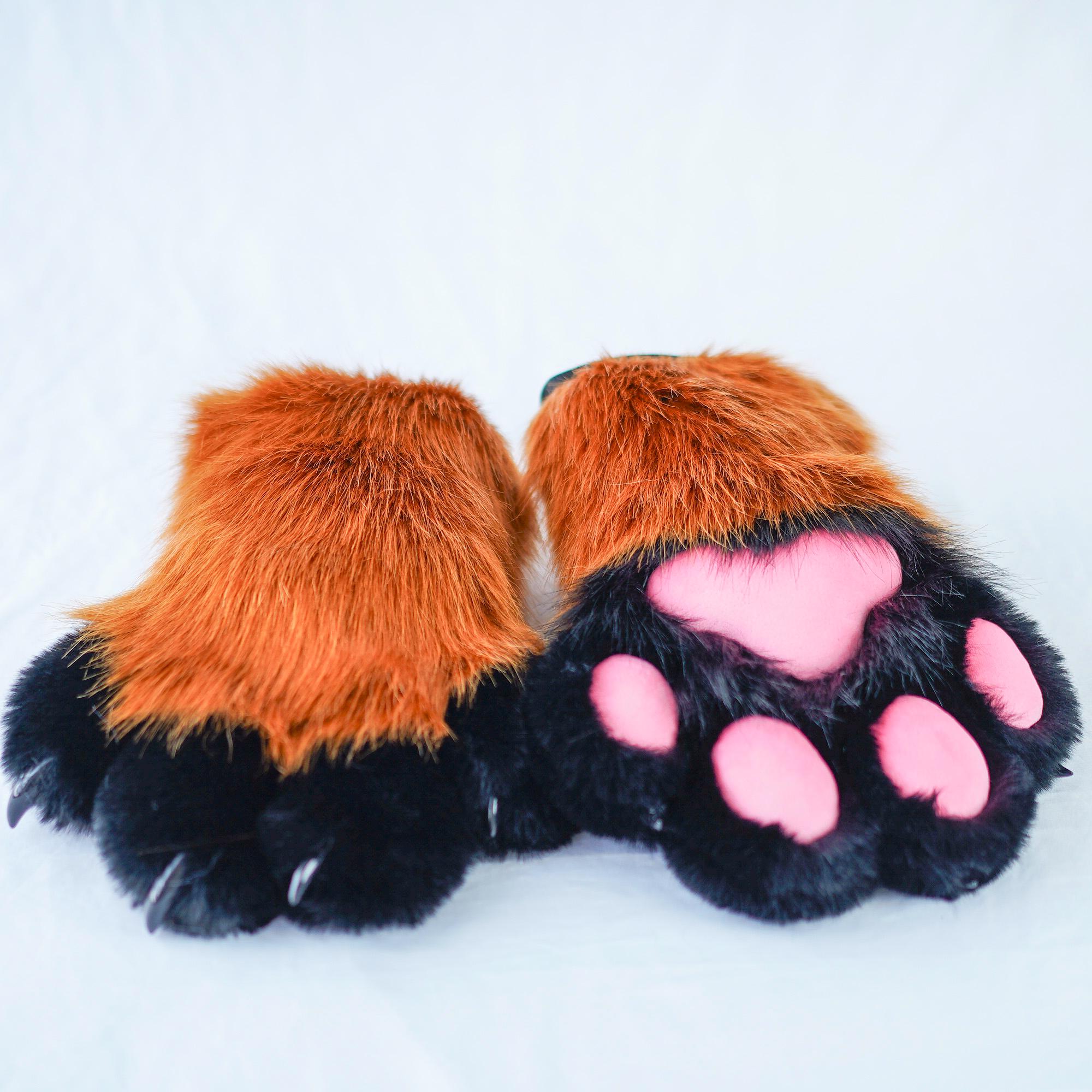 Puffy Paws Black & Brown Faux Fur Fursuit Costume Cosplay Soft Paws ...