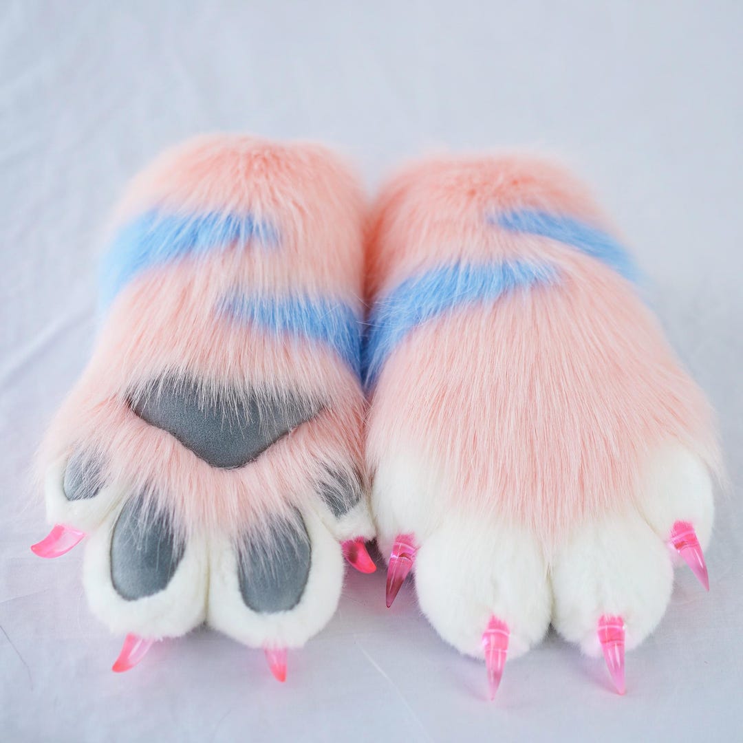 Fluffy Fursuit Furry Paws With Pink Fur&claws Grey Pad White Finger ...