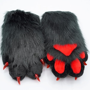 Black Puppy Paws With Red Meat Pad, Furry Gloves, Tiger Paws, Fox Paws ...