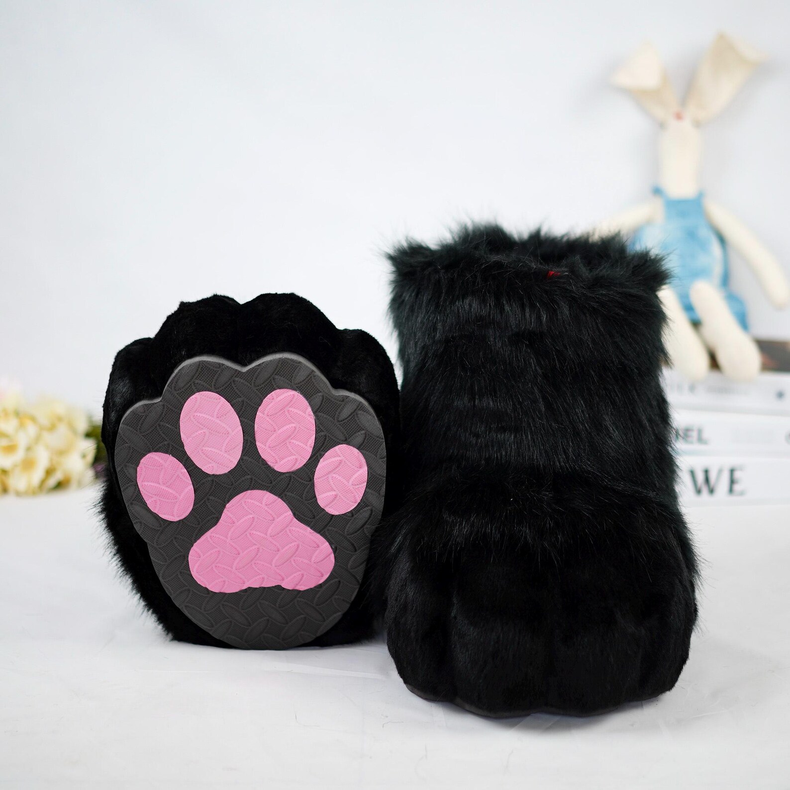 Black and Pink Outdoor Fursuit Feet Paws and Hand Paws Set, Cosplay ...