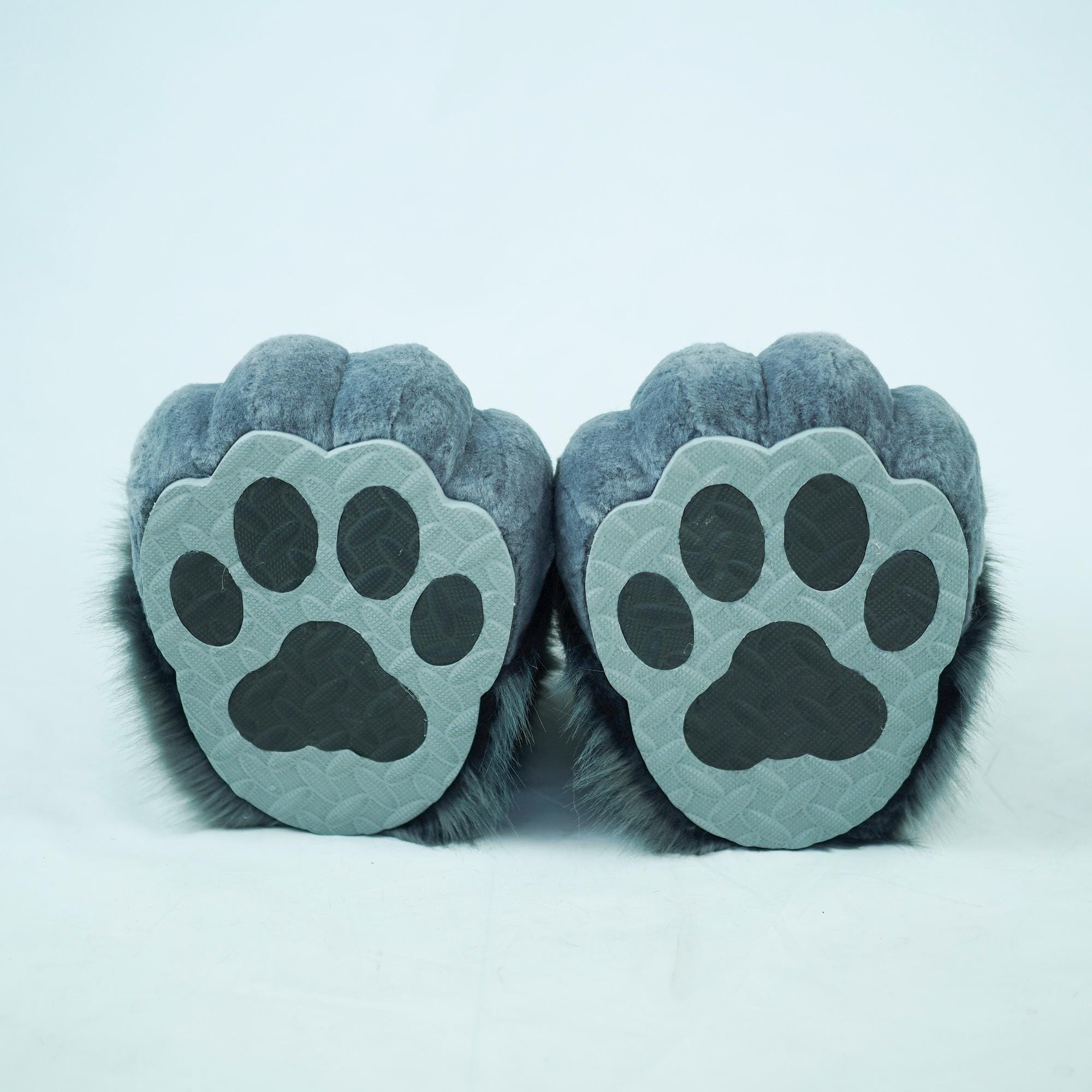 Fursuit Grey Feet Paws Outdoor Shoes | Soft Faux Fur Paw Slippers With ...