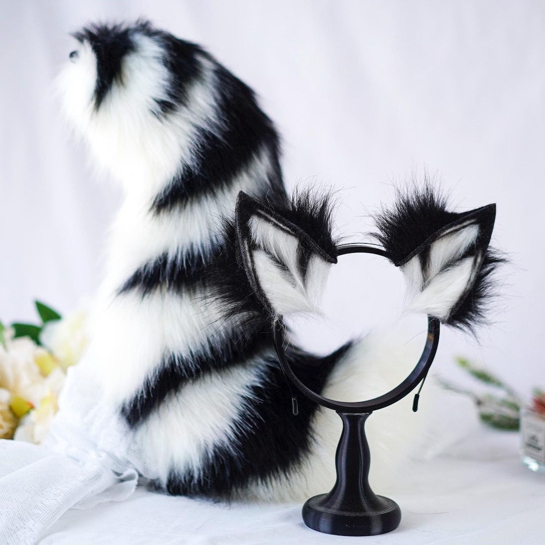 Black and White Striped Tail and Ears Set – Handmade Furry Cosplay ...