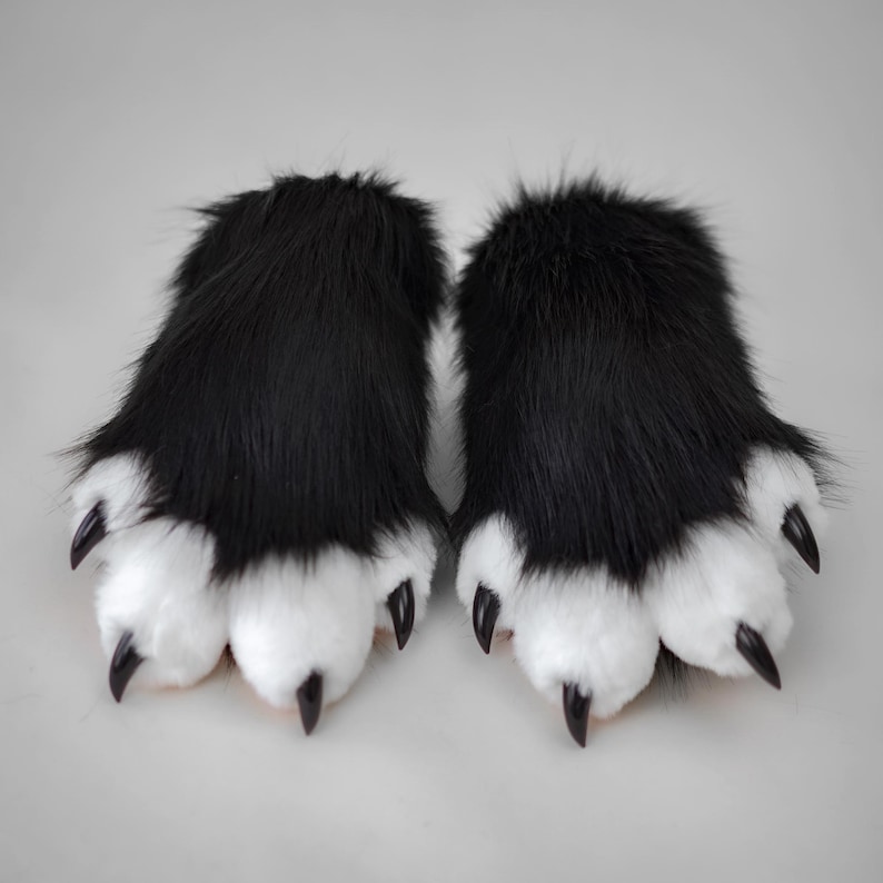 Lined Finger Escapes Paws | Black Main Color, White Fingers | Fursuit ...