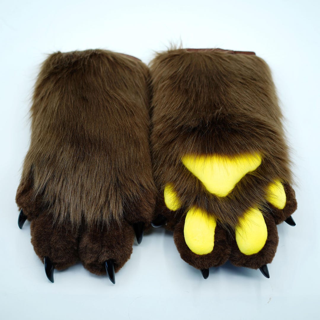 Brown Bear Paws With Yellow Meat Pad Furry Gloves Tiger Fox Kitty Paws ...